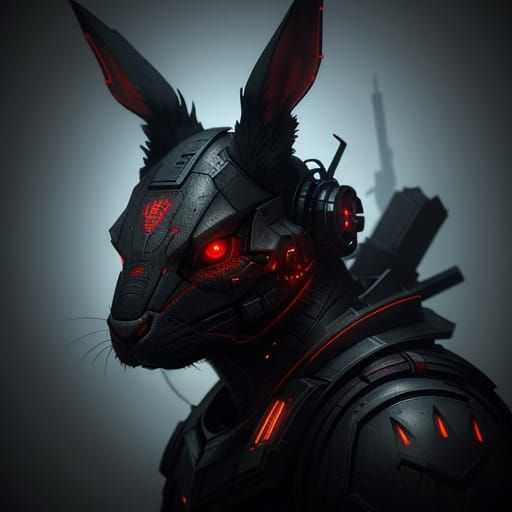 Cyborg Rabbit with Glowing Eyes Digital Art - AI Art