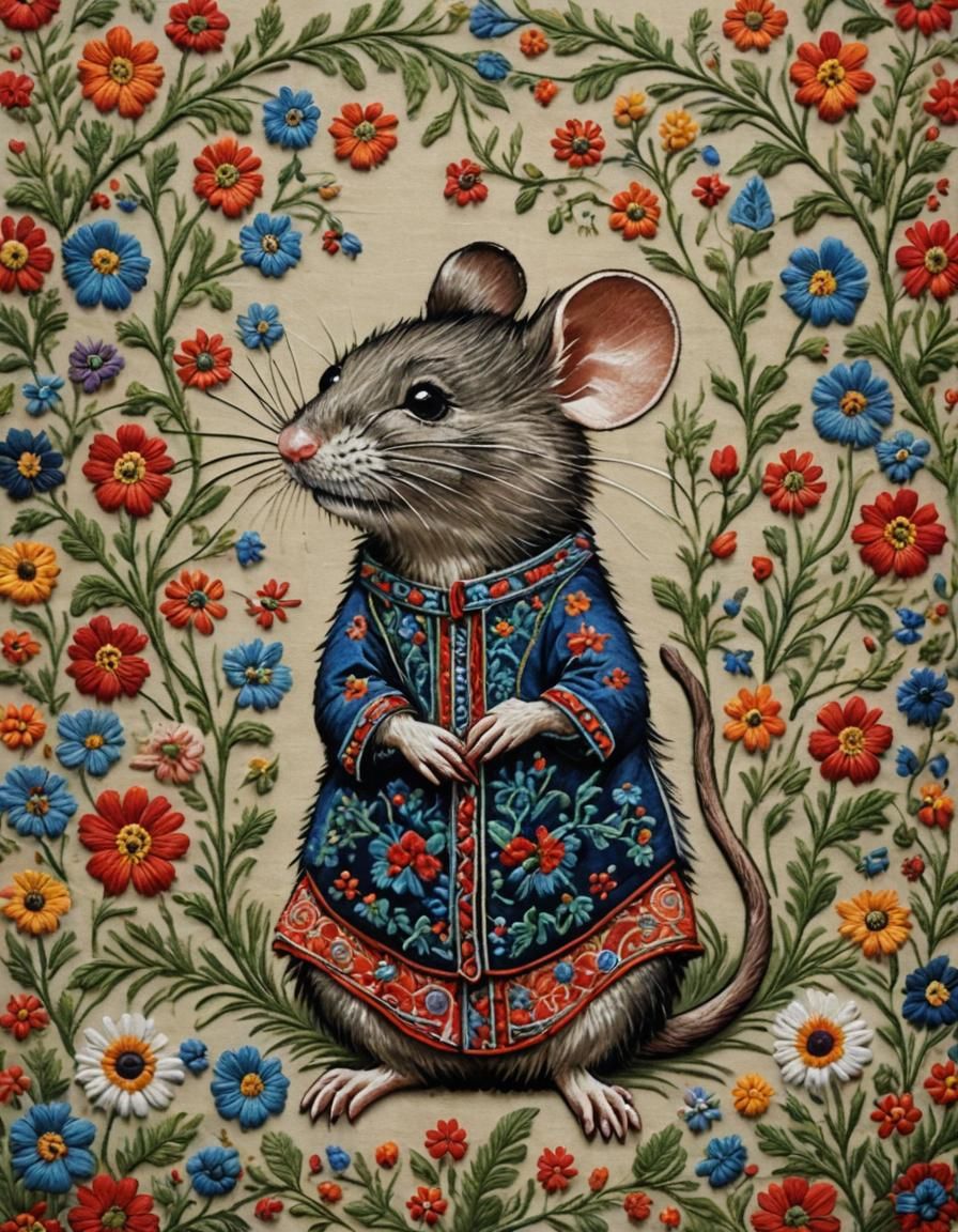 slavic folk art mouse traditional embroidery - AI Generated Artwork ...