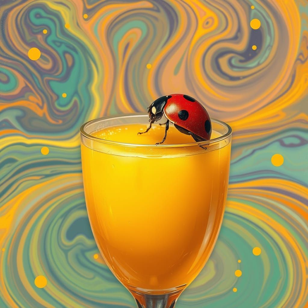 Ladybug Loves Orange Juice - Ladybug Sipping Orange Juice in...