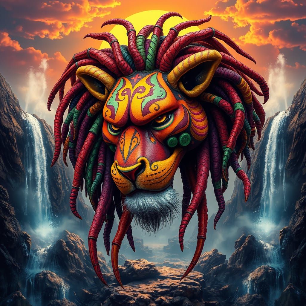 Surreal Hippie Lion Ant Hybrid in Melting Sun Land... - AI Art