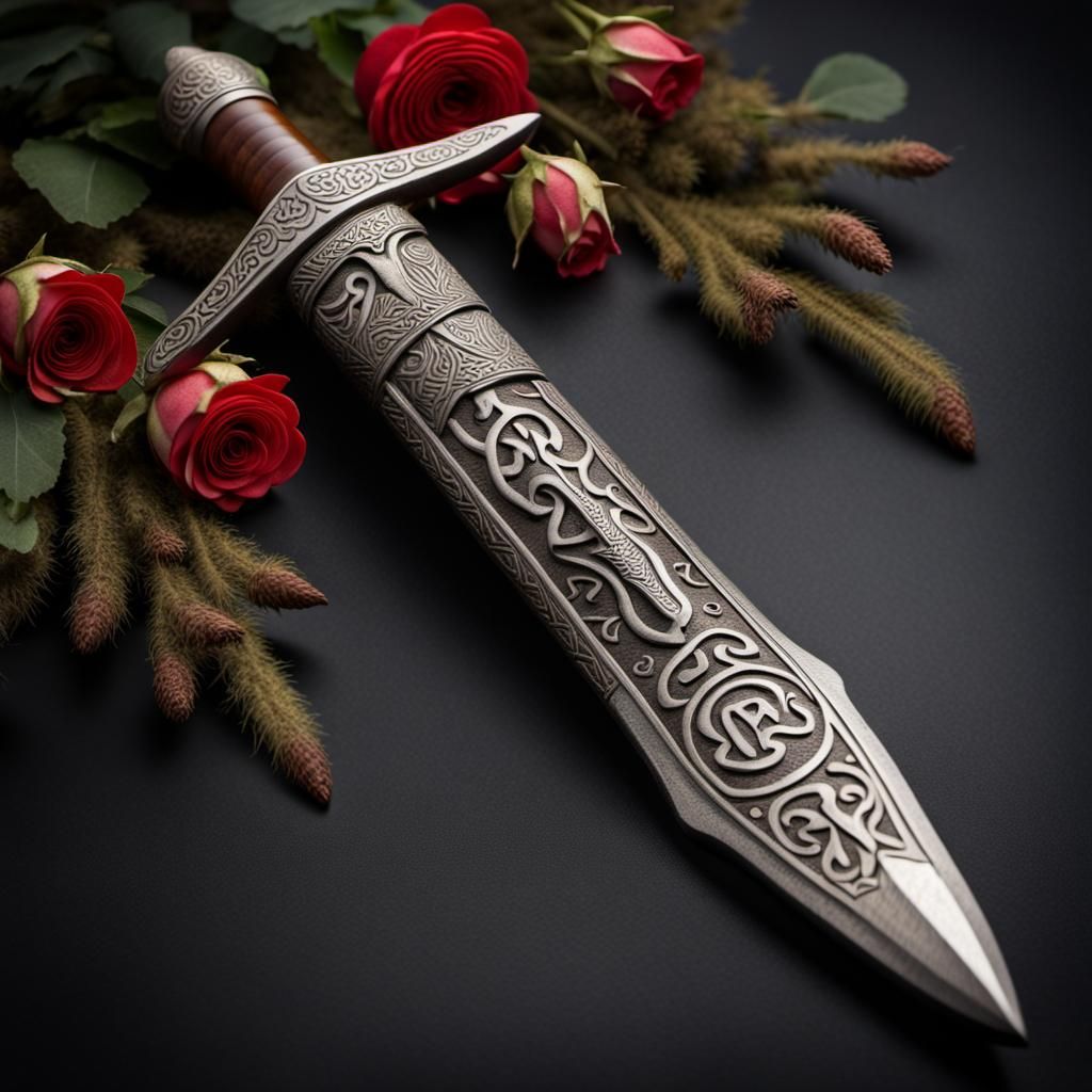 A Norse dagger etched with the Thurisaz runes and decorated with a ...