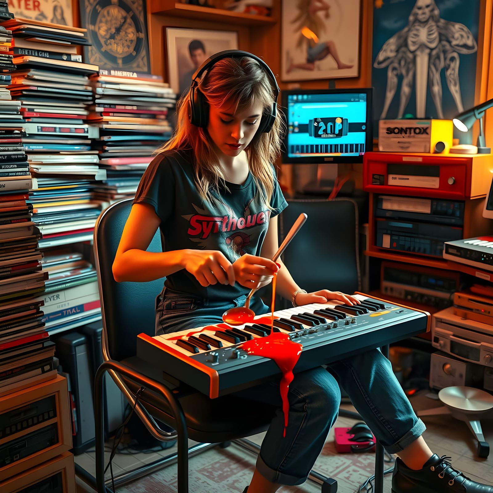 Electronica Disaster: Synthwave Beauty's DX7 Infer... - AI Art