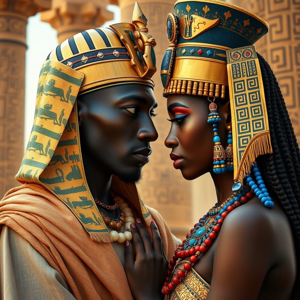 Young Honey Mocha Pharaoh stares passionately into his Nubian Egyptian ...