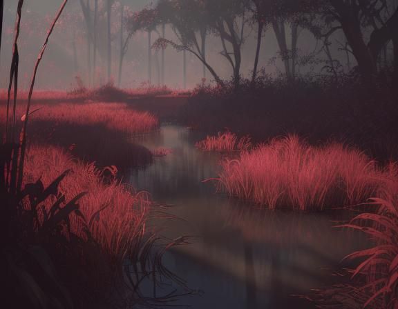 Photorealistic Industrial Edge Red Gradient Faded Rose Swamp wetlands ...