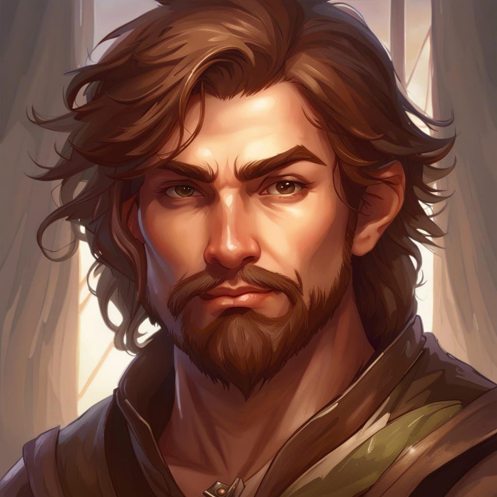 brown hair, small beard, skinny male halfling rogue, dnd portrait - AI ...