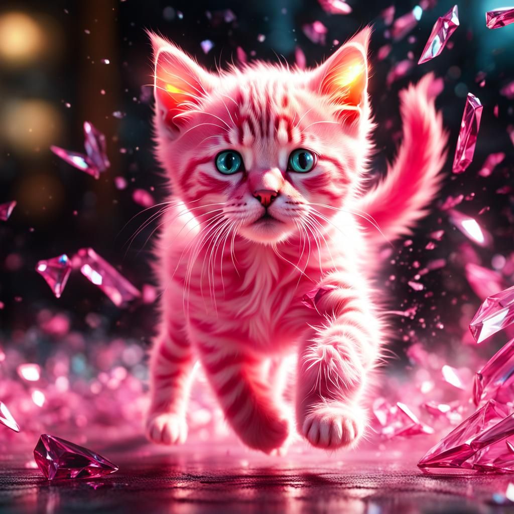 Ultra-high definition of a stunningly beautiful pink kitten running ...
