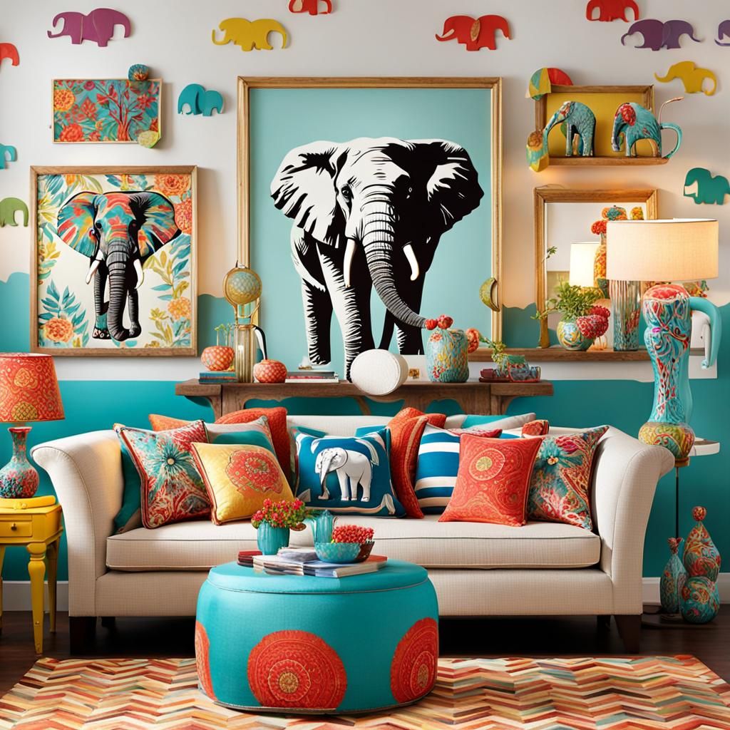 Elephant-themed living room decor.. - AI Generated Artwork - NightCafe ...