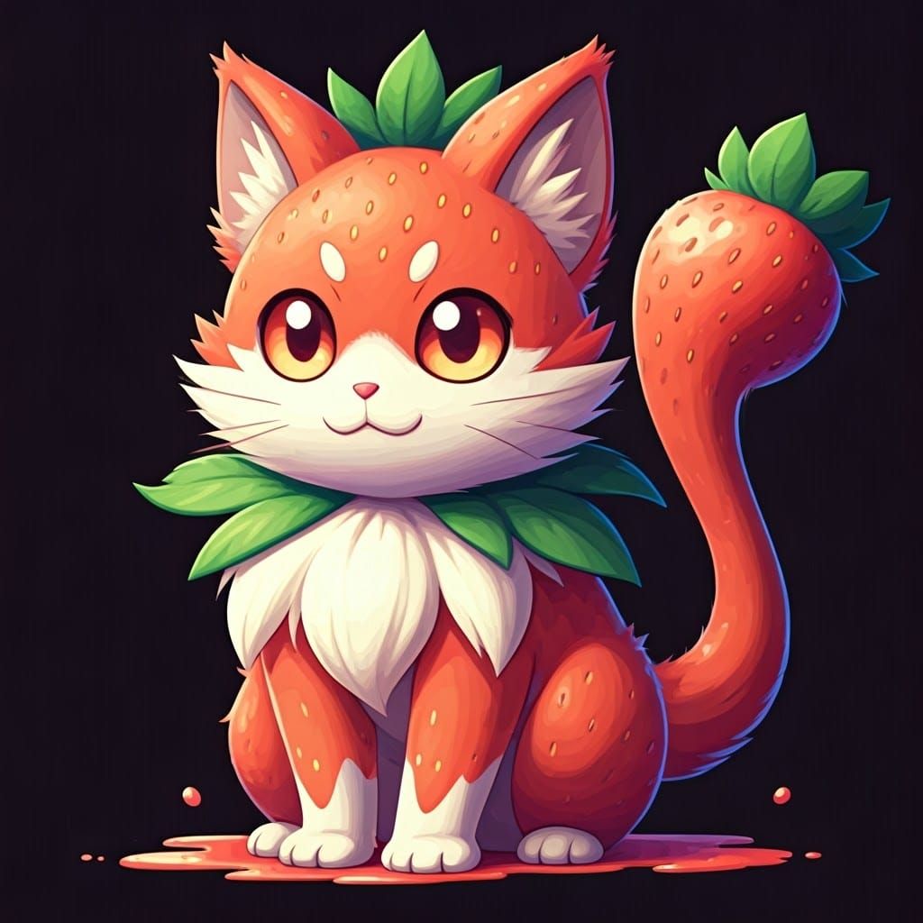 Fakemon: Strawpaw - Fakemon Feline Frenzy in Vibrant Strawbe...