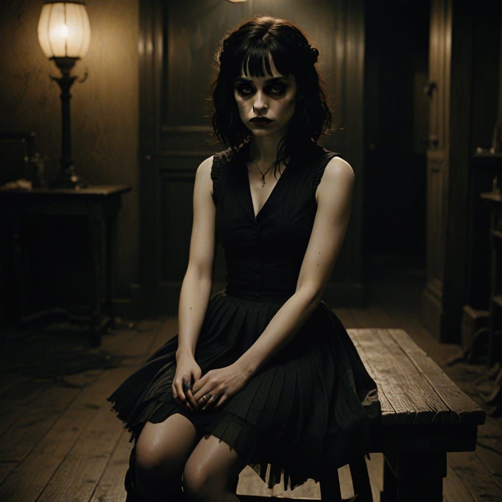 Vampiric Woman in Emo Fashion, Moody Cinematic Por... - AI Art