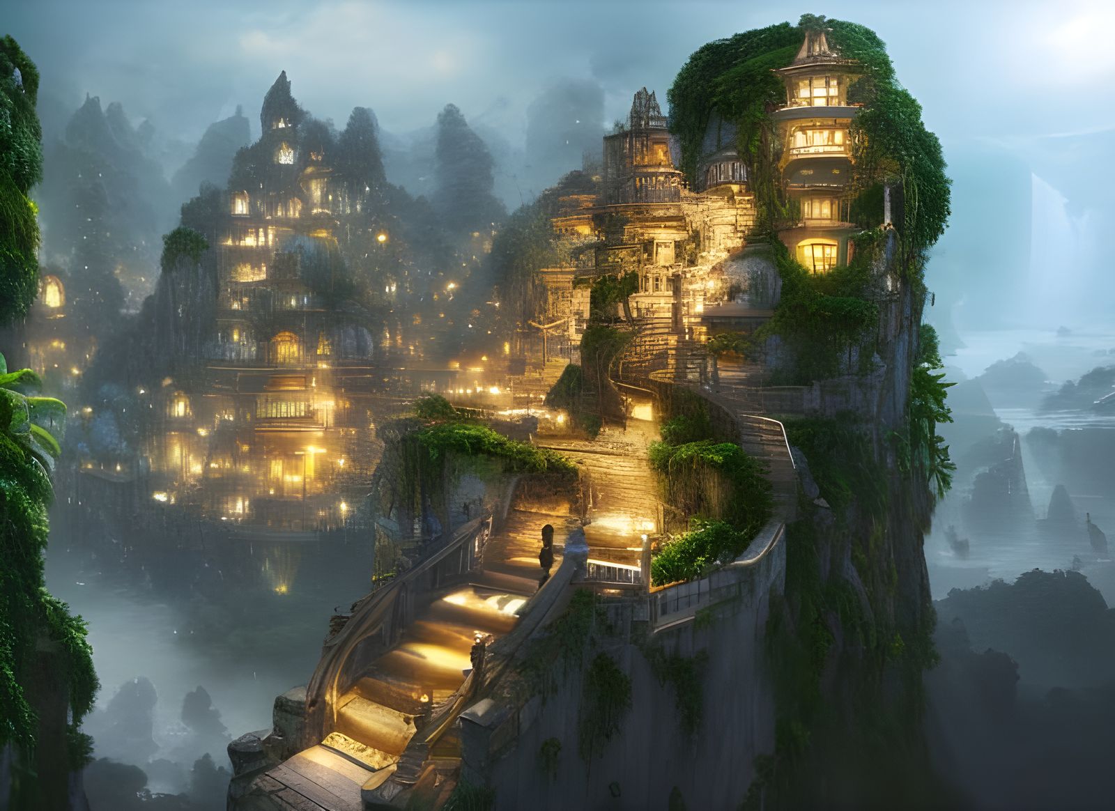 Fantasy City Atop A Cliff - AI Generated Artwork - NightCafe Creator