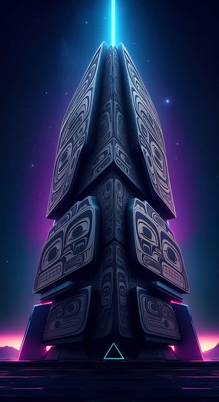 an AI interpretation of Haida totems