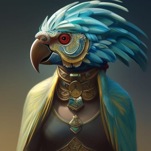 a female anthropomorphic parrot knight, beak, feathers - AI Generated ...