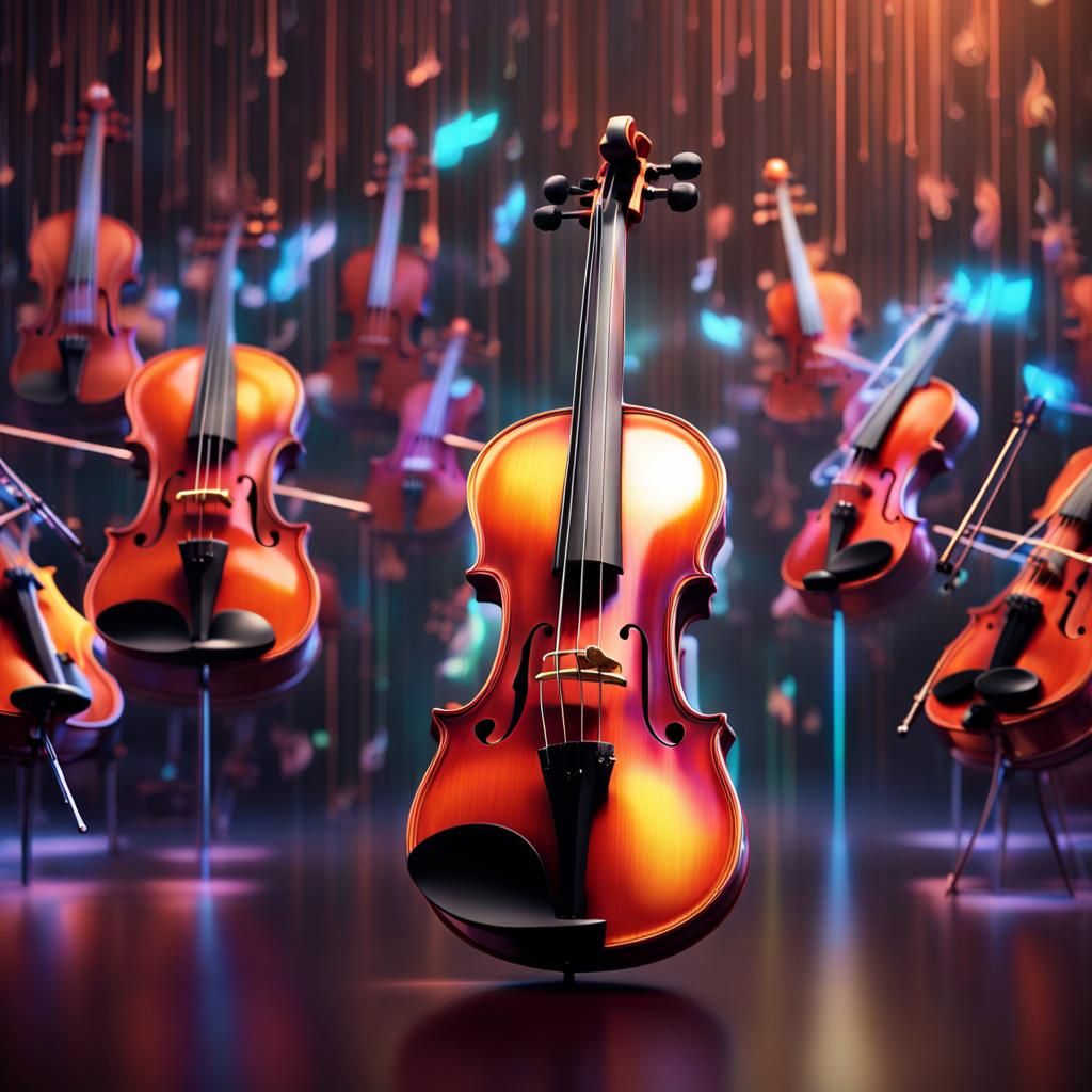 holographic violin symphony: combining surrealism; 8k hyper-realistic ...