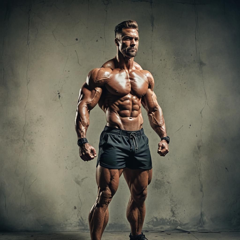 full body portrait of muscluar handsome male bodybuilder - AI Generated ...