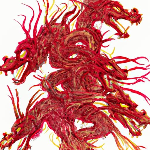 Mighty Hydra King Ghidorah in Japanese Woodblock S... - AI Art