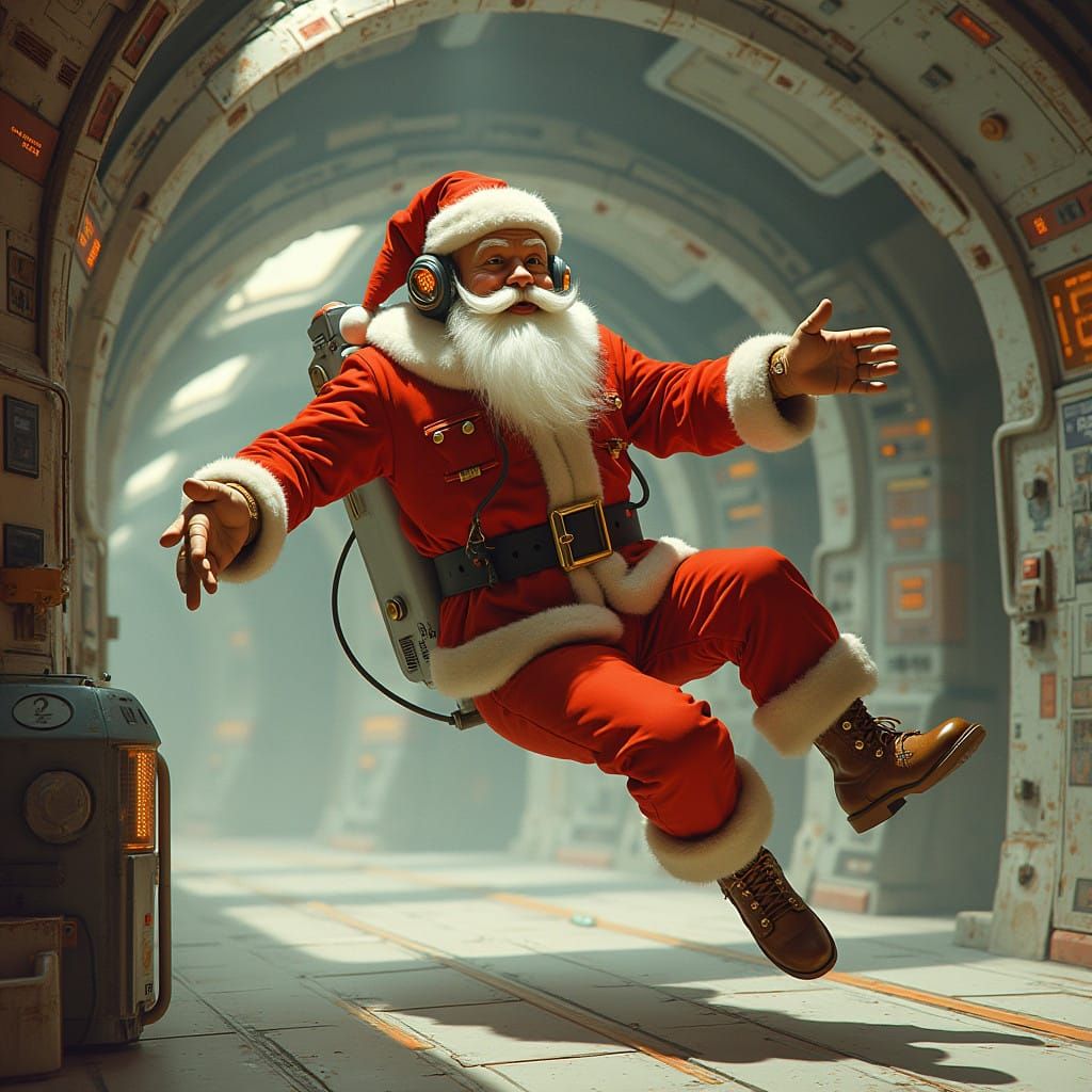 Vintage Pulp Sci-Fi Santa Claus in Futuristic Spac... - AI Art