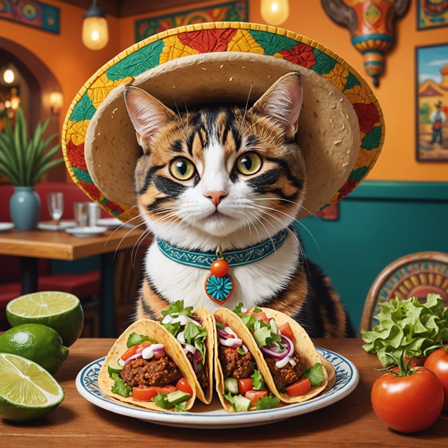 Calico cat enjoying a taco - AI Generated Artwork - NightCafe Creator