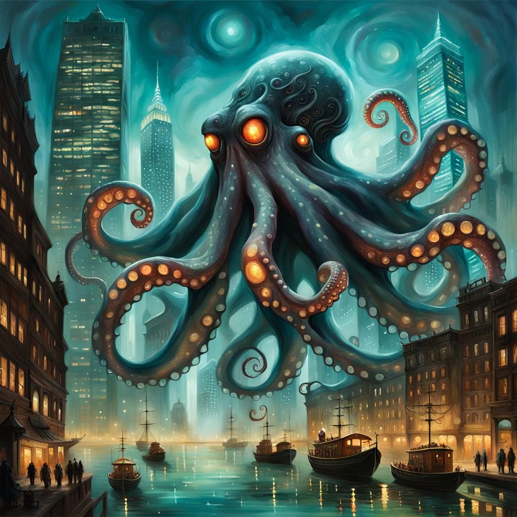 Ghost octopus in the city - AI Generated Artwork - NightCafe Creator