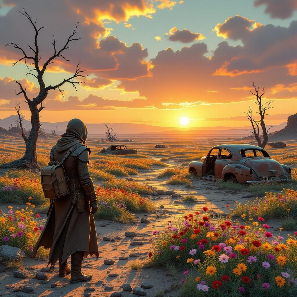 Springtime in dead valley - Surreal Post-Apocalyptic Bloom U...