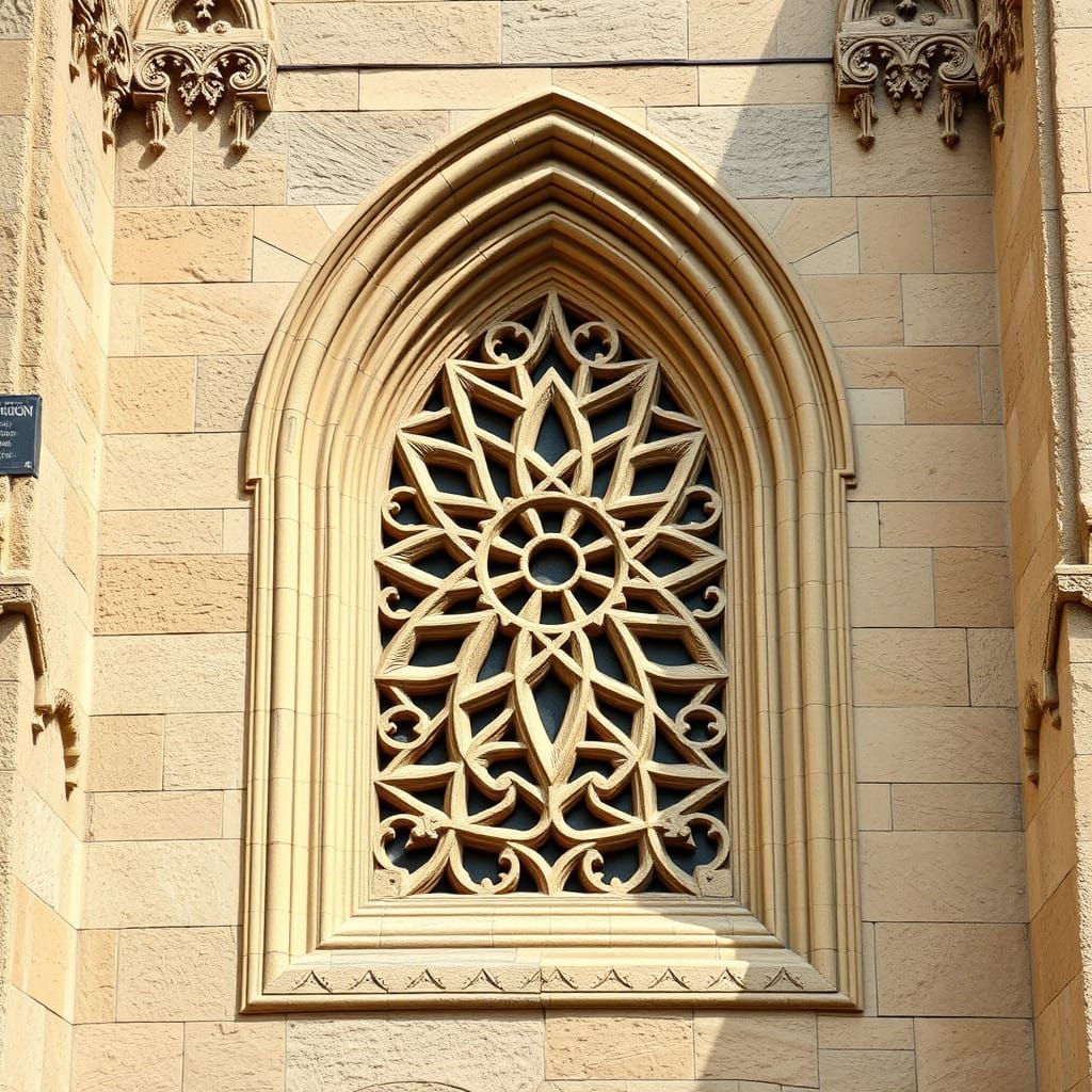 Sacred Geometry Window in Carved Stone Cathedral - AI Art