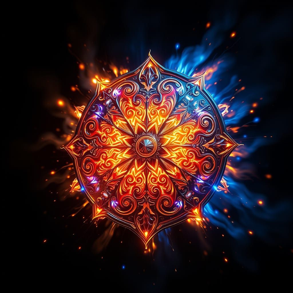 A long exposure waveform photograph of a shield made of light, using a ...