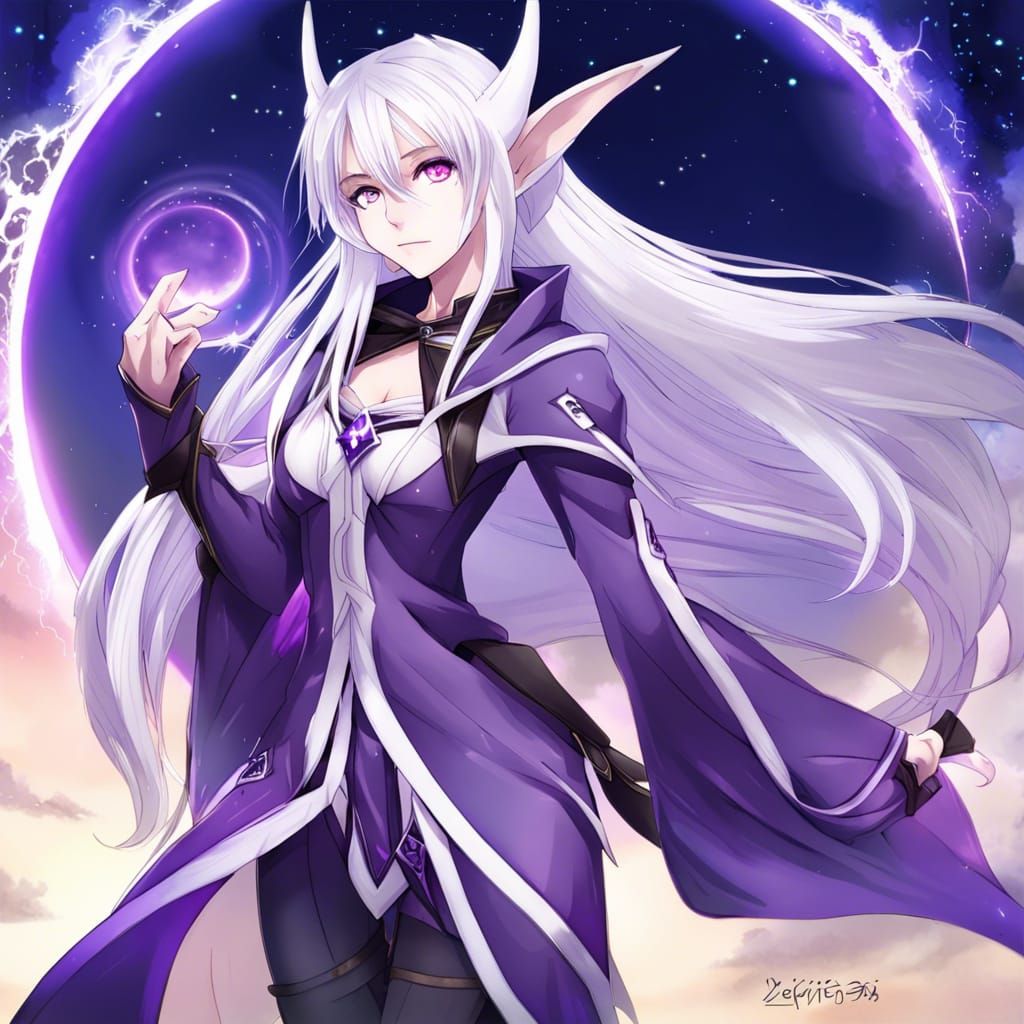 Supreme Moon Elf, white hair, purple eyes, Sorceress, Dark Adventurer ...