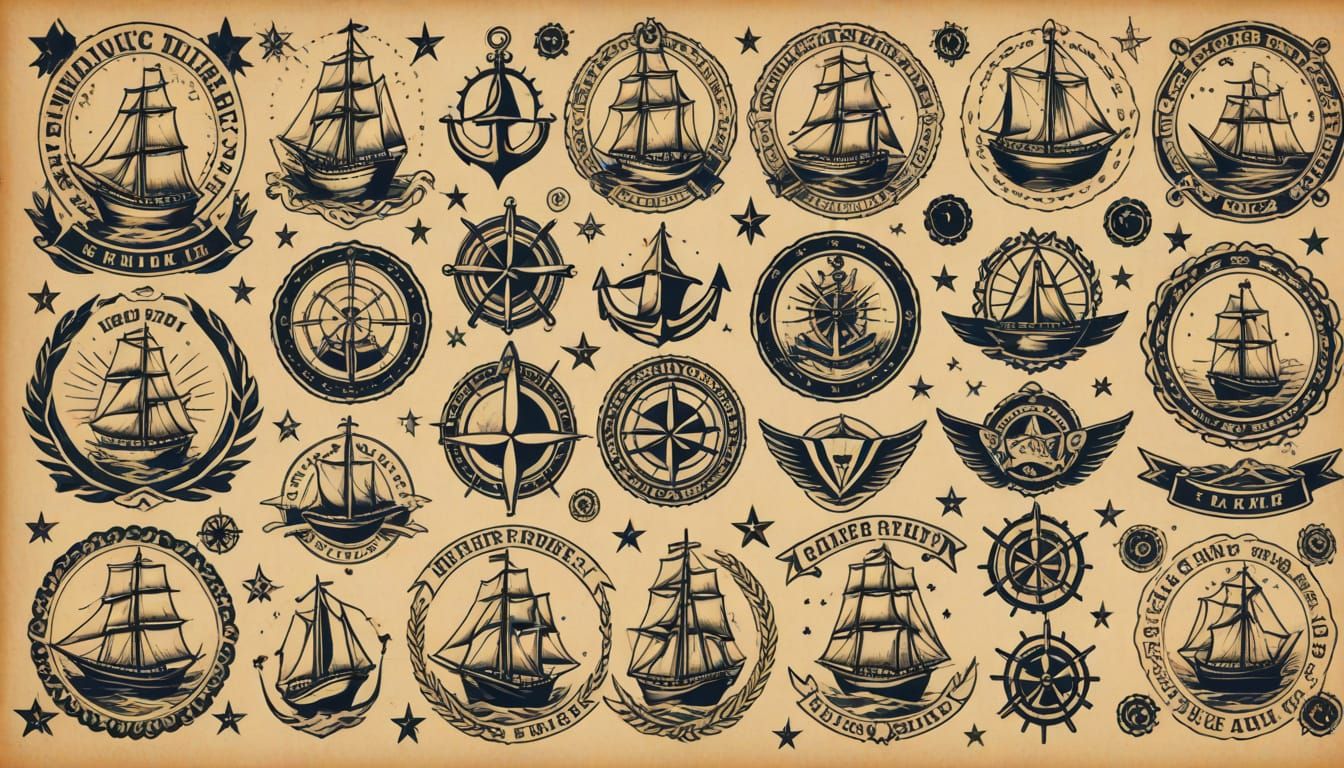 Classic Americana flash tattoo sheet