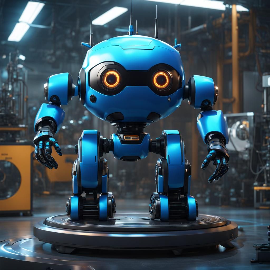 A cute blue fuzzed robot kawai big headed big black eyed Extra fuzzy ...