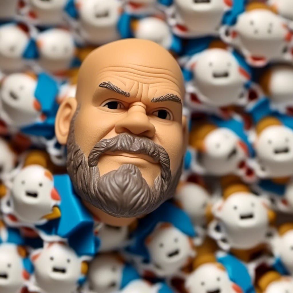 Plastic action figure. Medium close-up of as a miniature plastic doll ...