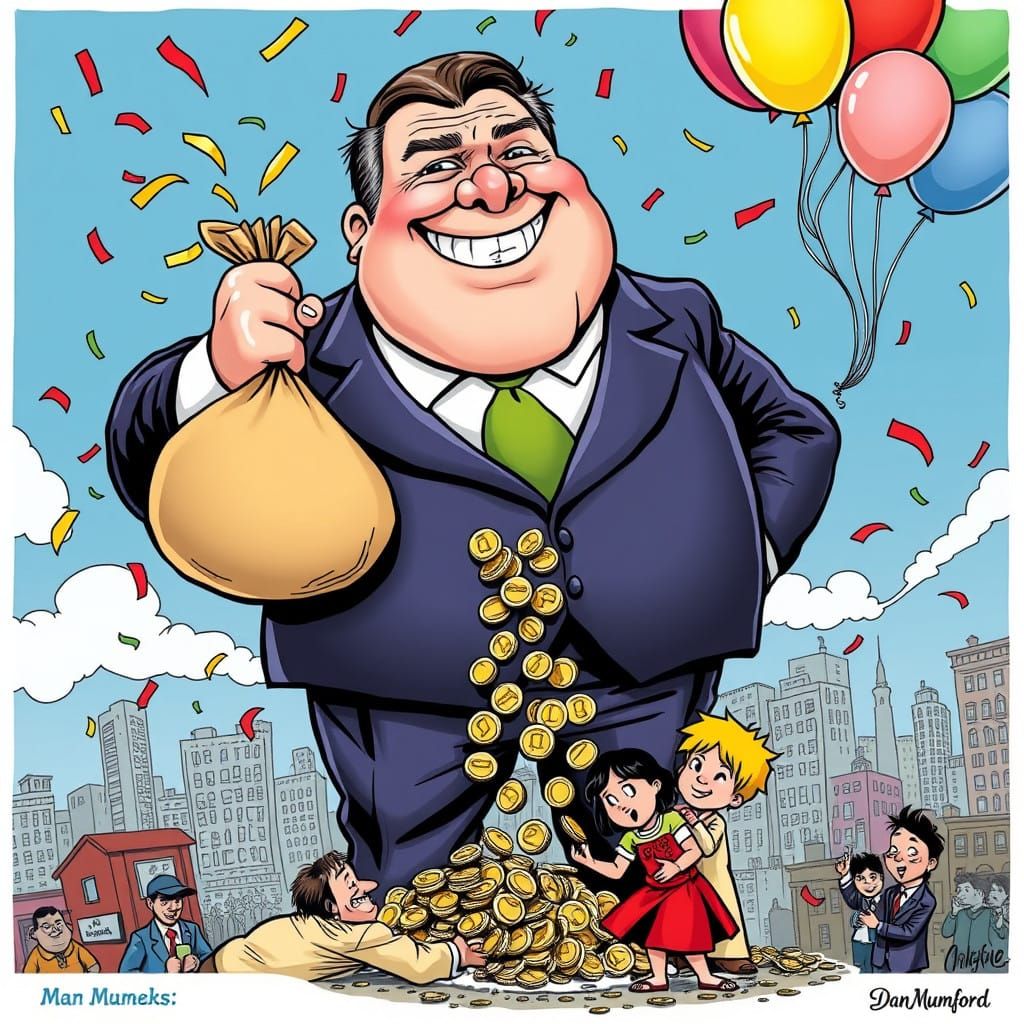 Satirical Cartoon of Greedy Politician and Working... - AI Art