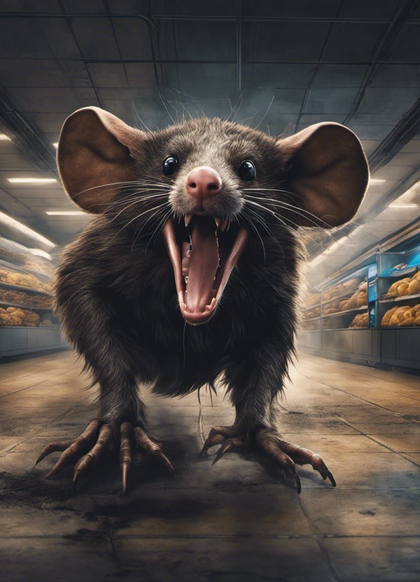 A giant disgusting rat in clothes screaming in Walmart, horror style ...