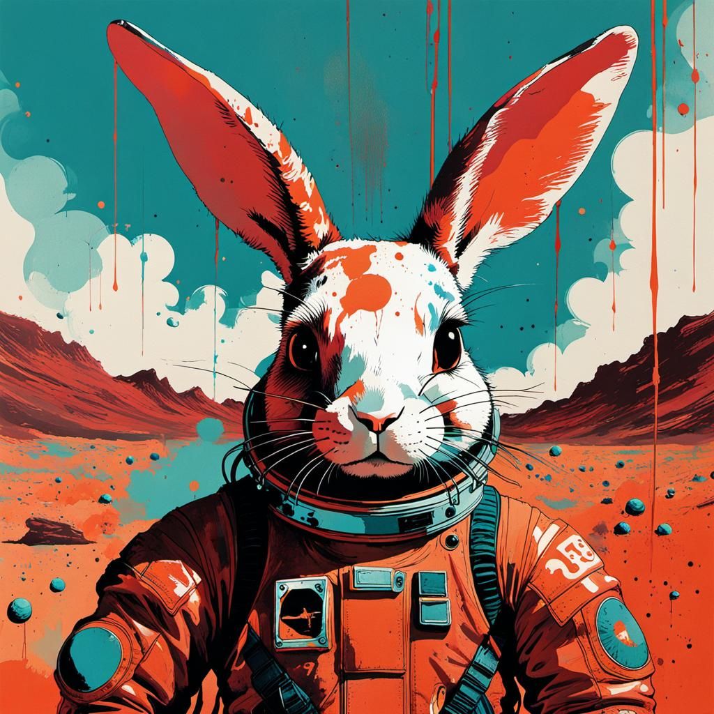 Astro thumper - Surreal Martian Mutant Bunny in Cosmic Ink E...