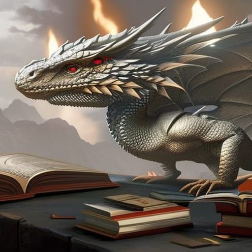 Dragon Reading A Book 8k resolution concept art intricately detailed by ...