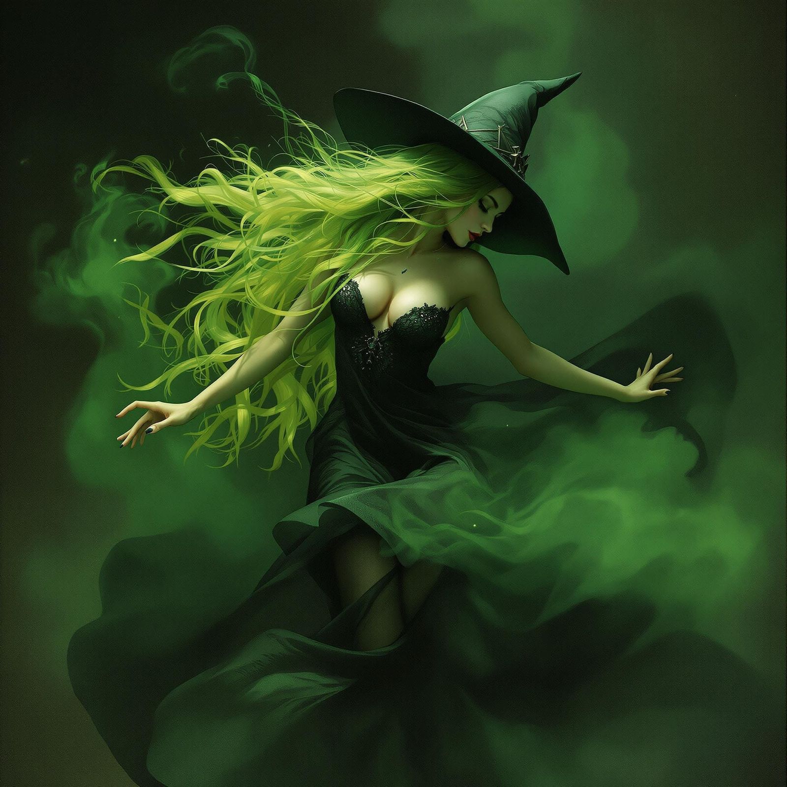 Chartreuse - Ethereal Chartreuse Witch in Sensual Dance