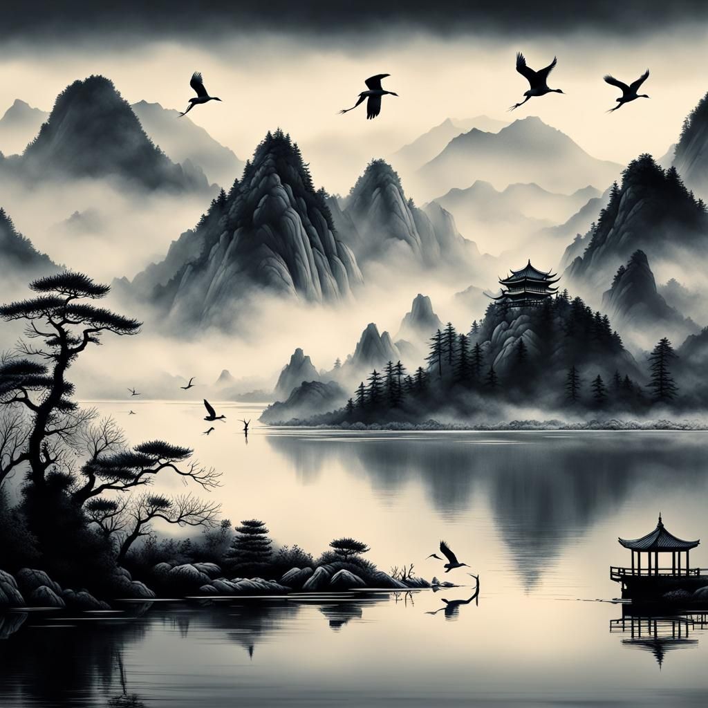 Chinese ink art - AI Generated Artwork - NightCafe Creator