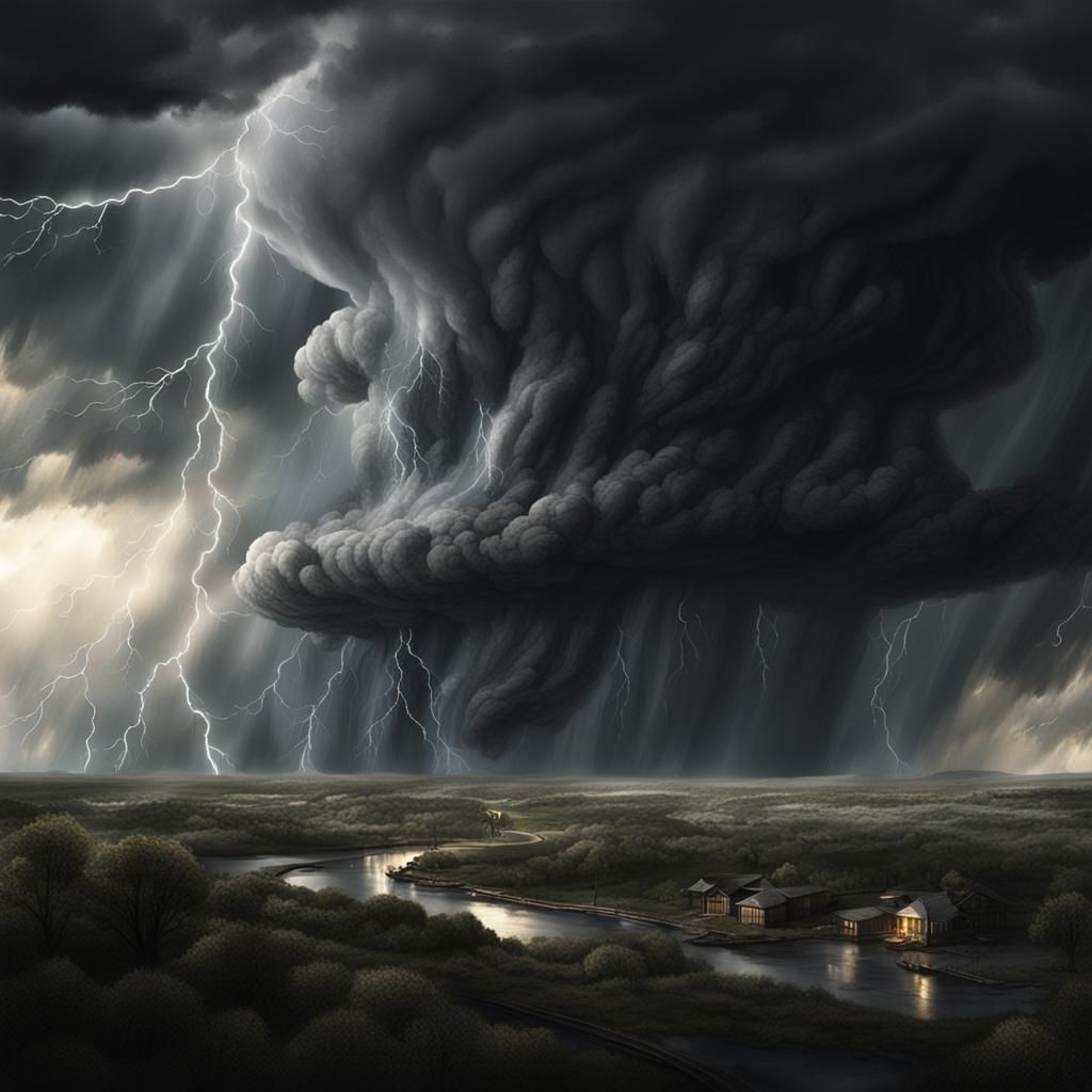 Concept art. Highly detailed matte painting of a storm. Black cloud ...