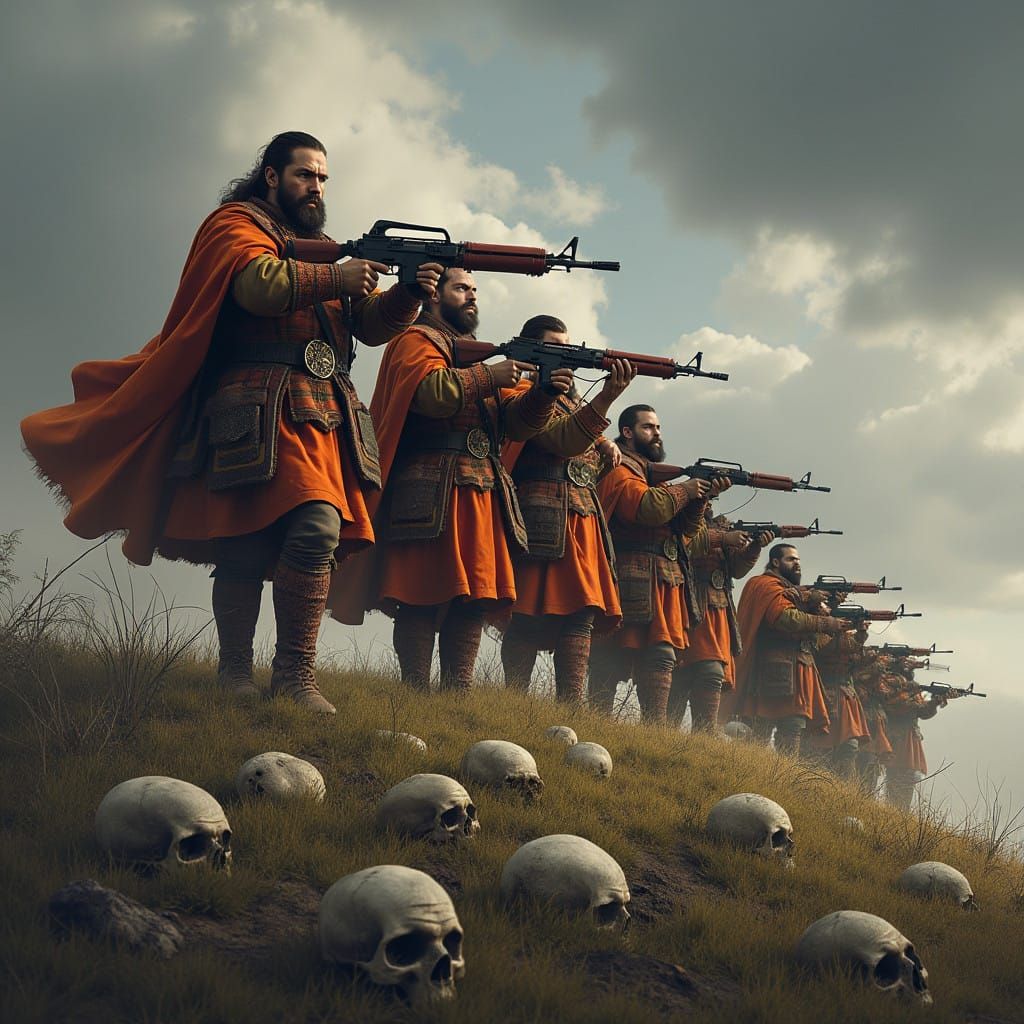 Highlander Warriors Stand Strong in Orange Kilts, ... - AI Art