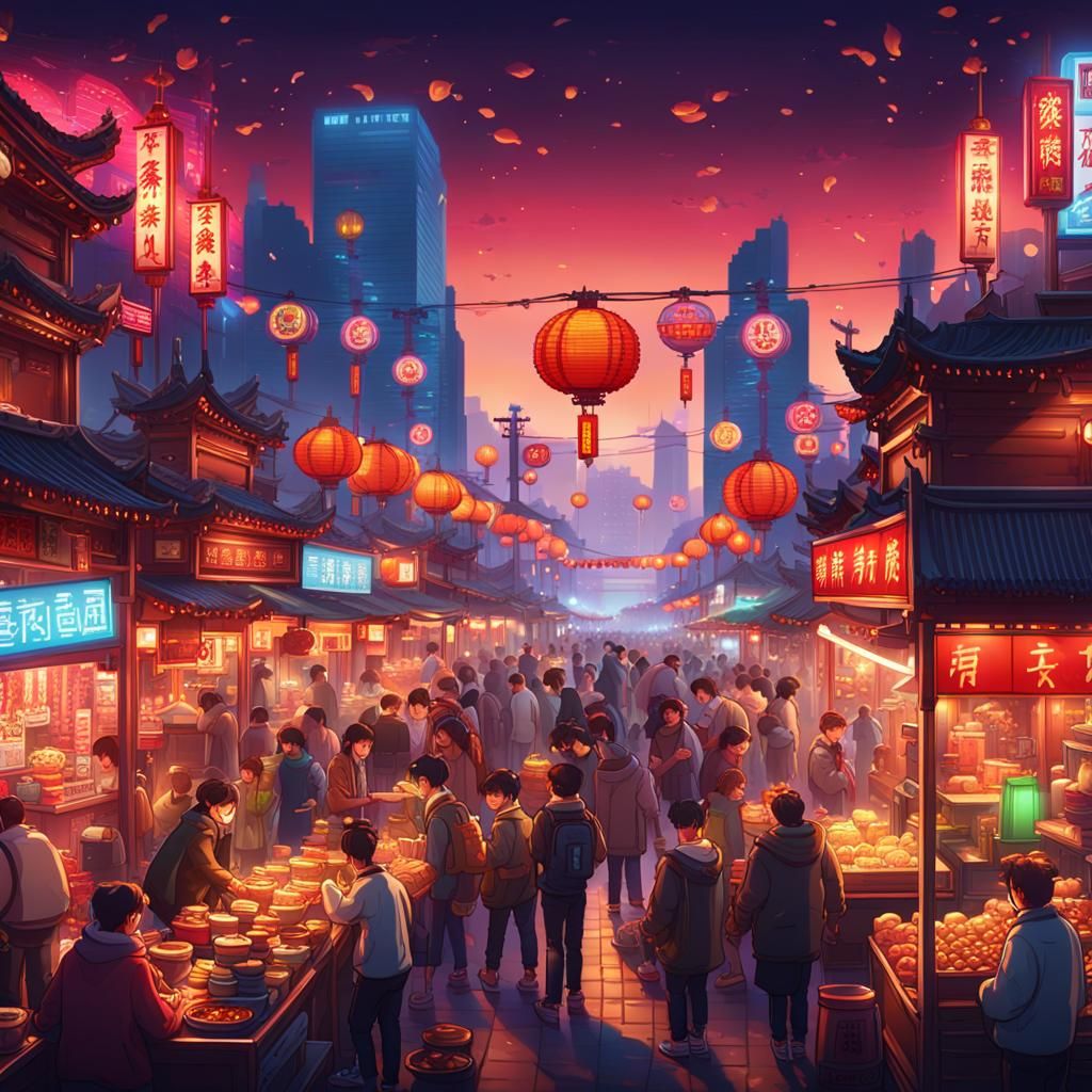 Shanghai night market - AI Generated Artwork - NightCafe Creator