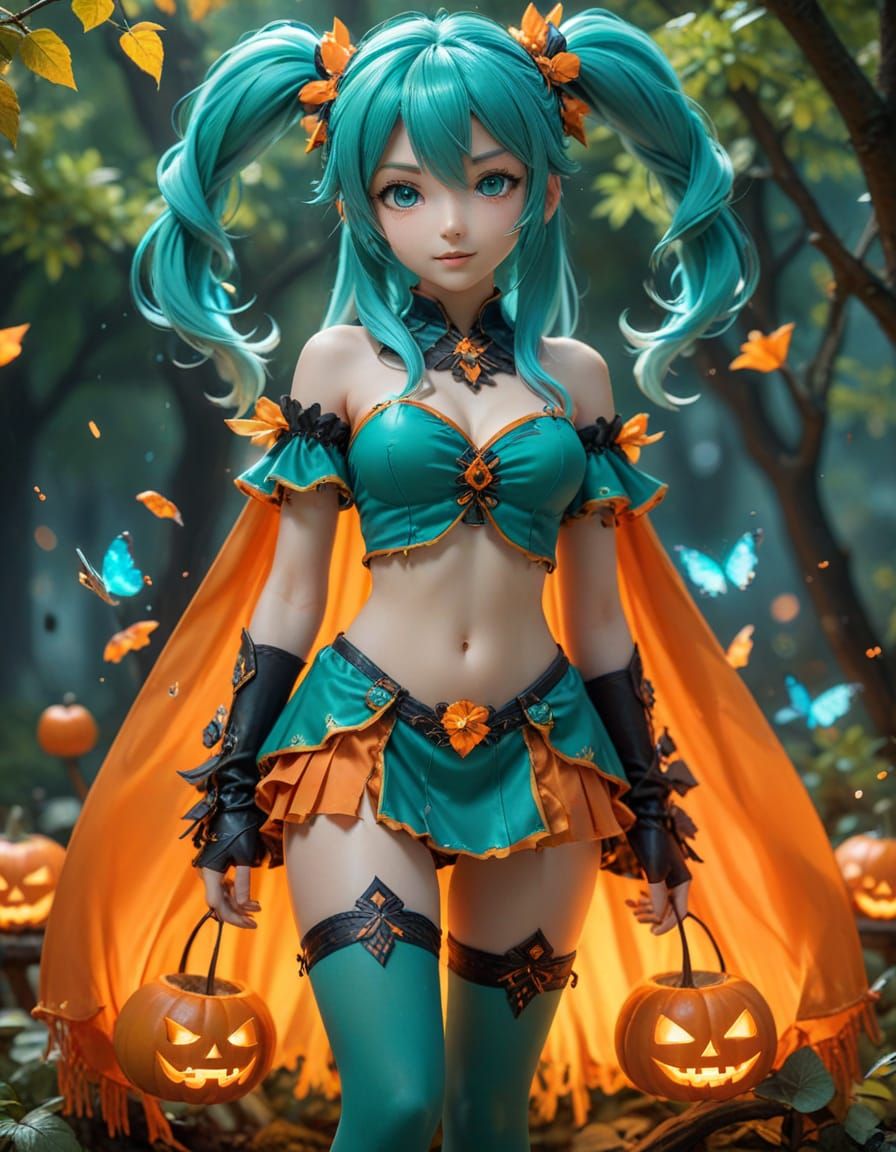 Witch Miku - Witch Miku in a Vibrant Halloween Scene
