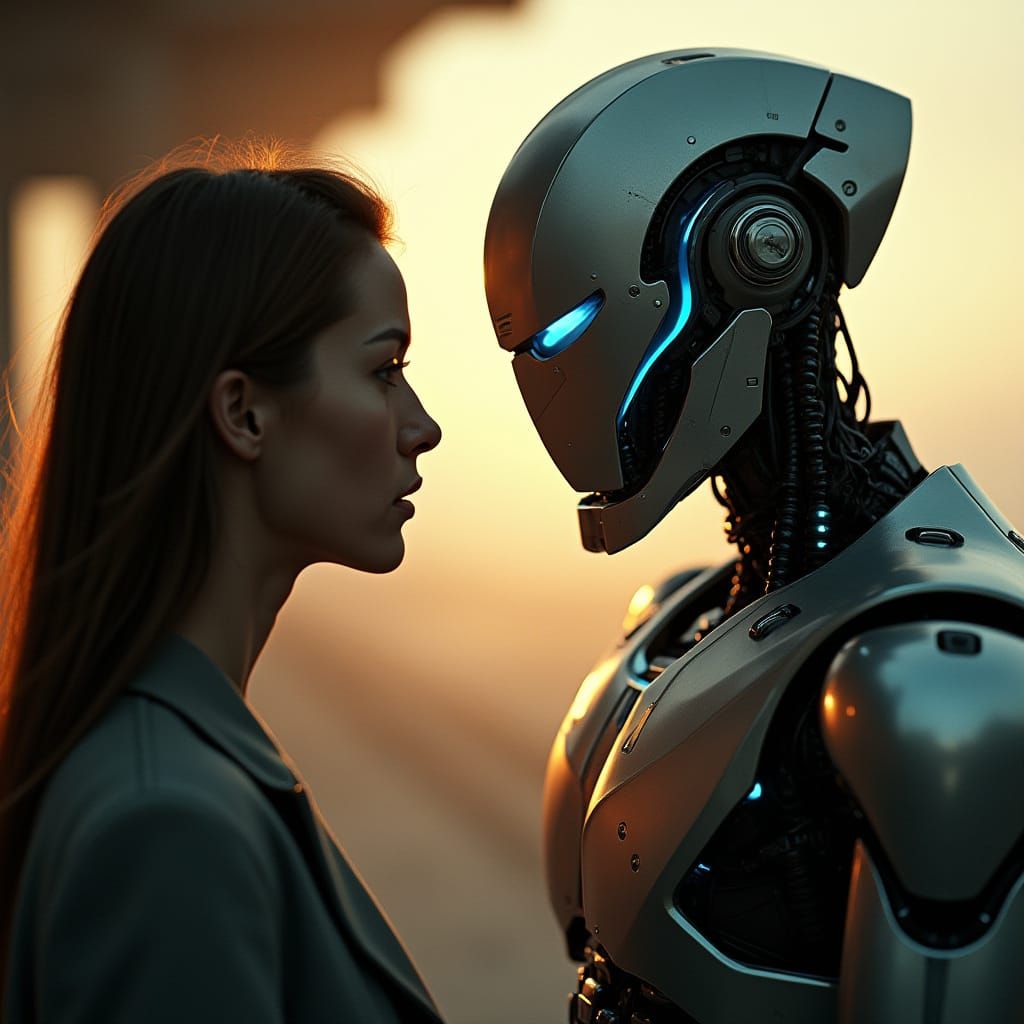 Futuristic Robot Engages in Intense Conversation w... - AI Art