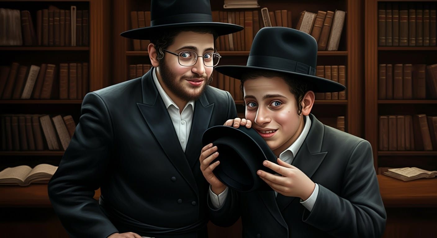 Hasidic Yeshiva Students in a Playful Mischief Sce... - AI Art