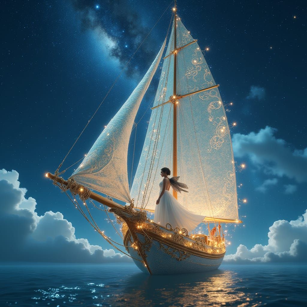 Elegant Fairy Sails Through Celestial Expanse in W... - AI Art