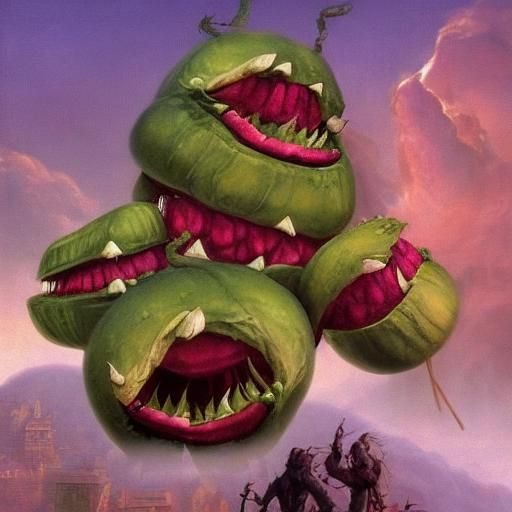 three big anthropomorphic evil cucumbers are screaming in anger. there ...