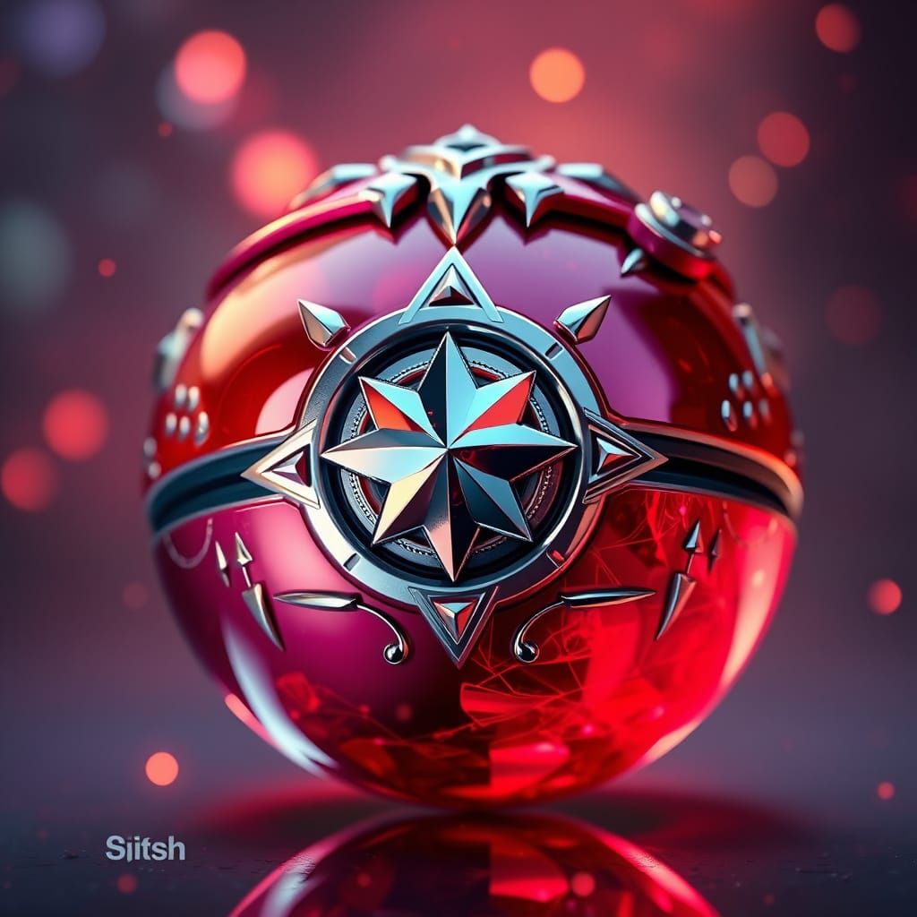Ruby star pokeball - Ruby Red Star Pokeball with Metallic D...