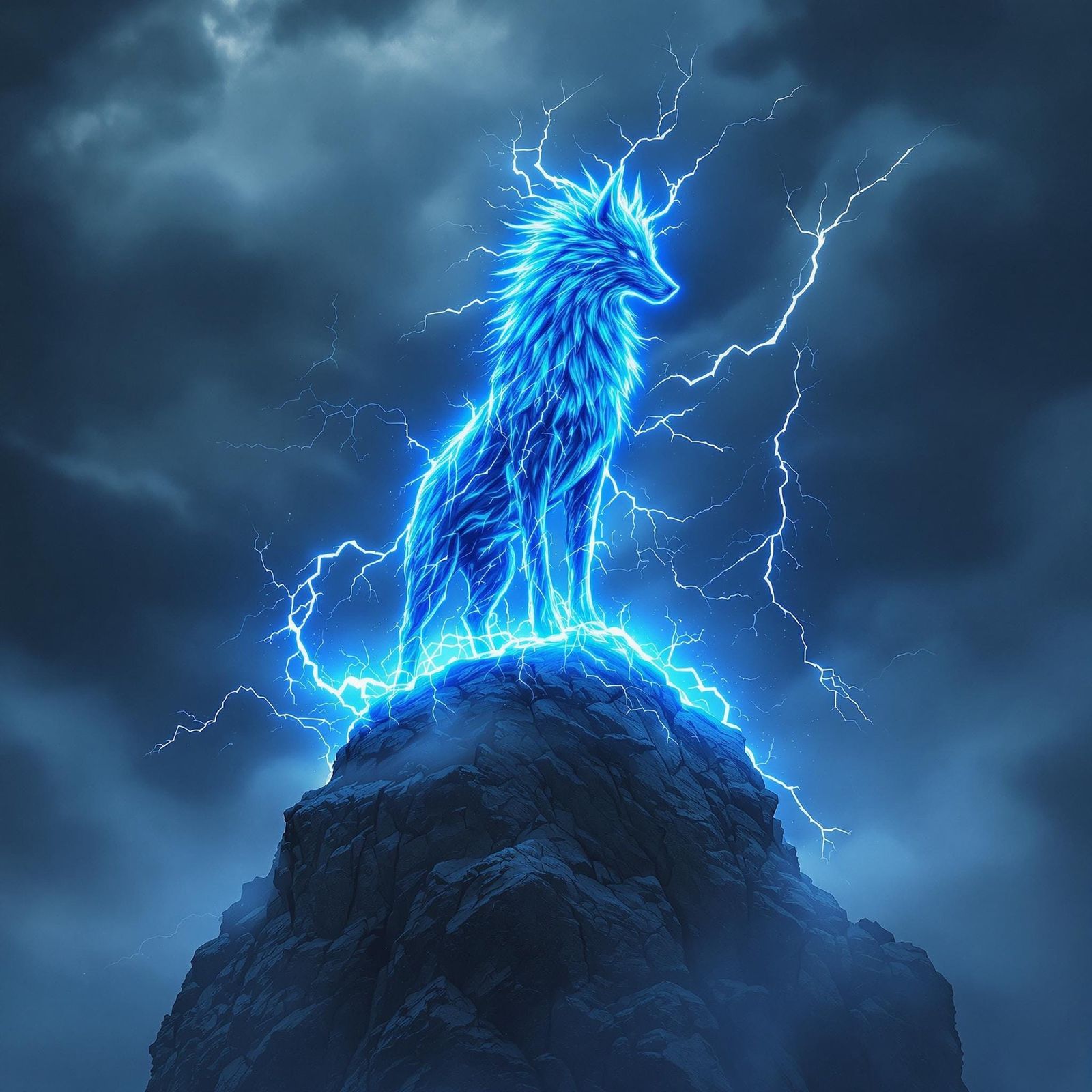 Ethereal Wolf Emerges from Turbulent Thunderstorm - AI Art