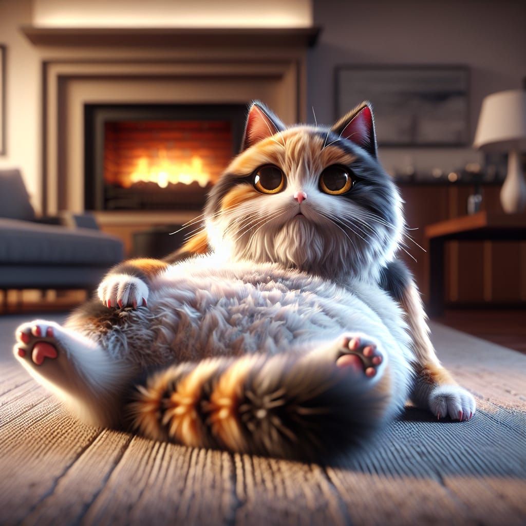 Touchy the Belly! 😻 - Semi-Realistic Cat Portrait in Defian...