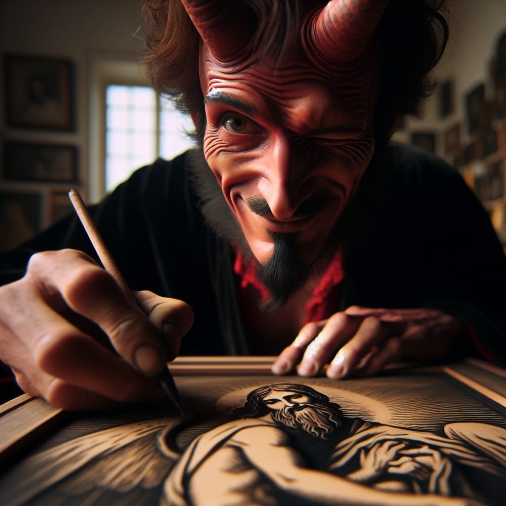 Mephistopheles Working on his Scratchboard image of Jesus ...