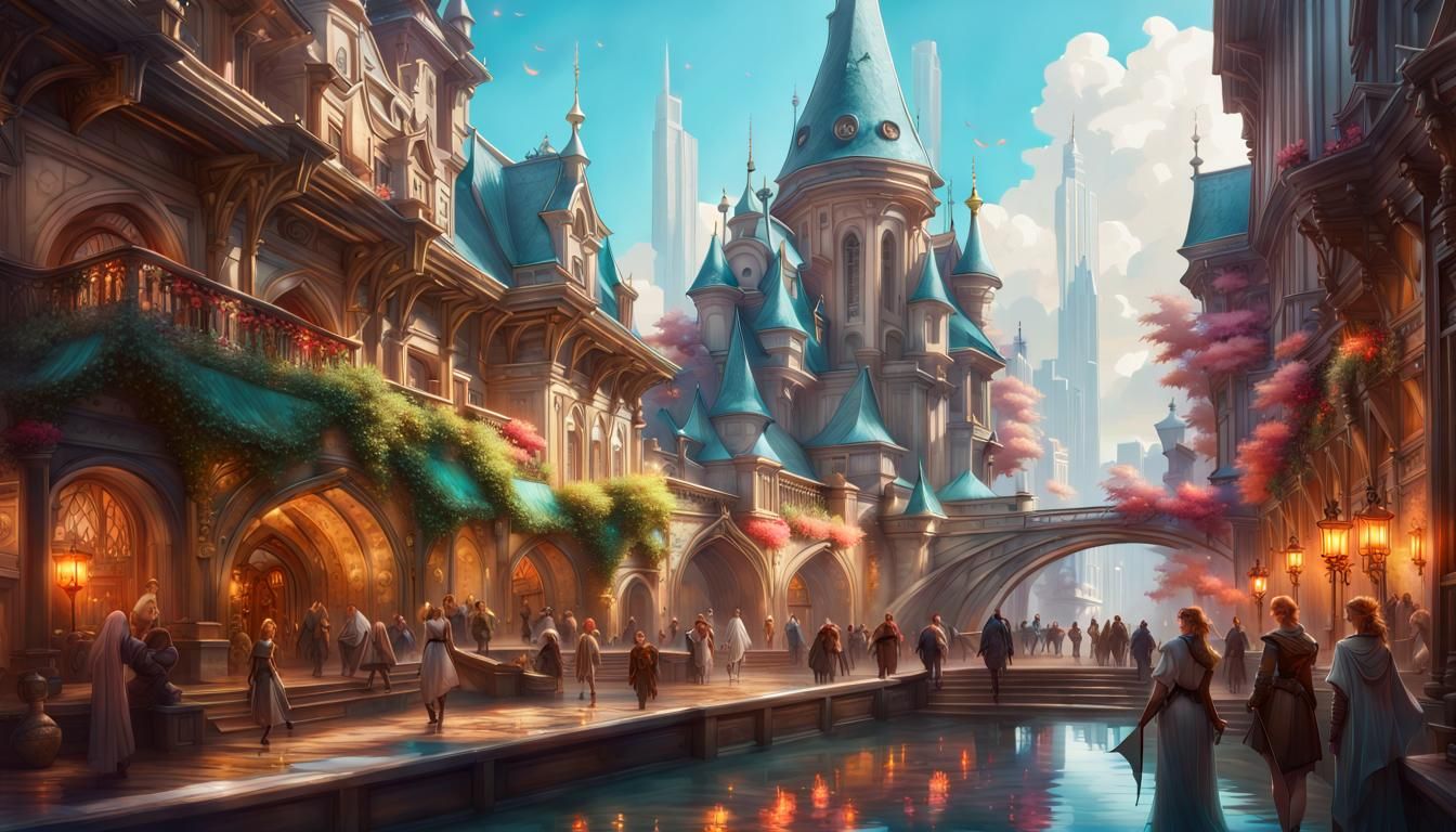 Magical city, fantasy city, glowing, beautiful, epic, final fantasy ...