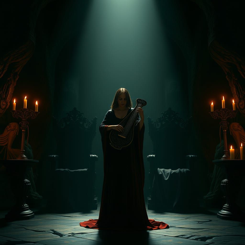 Figure with Lyre before Shadowed Thrones in Dürer-... - AI Art