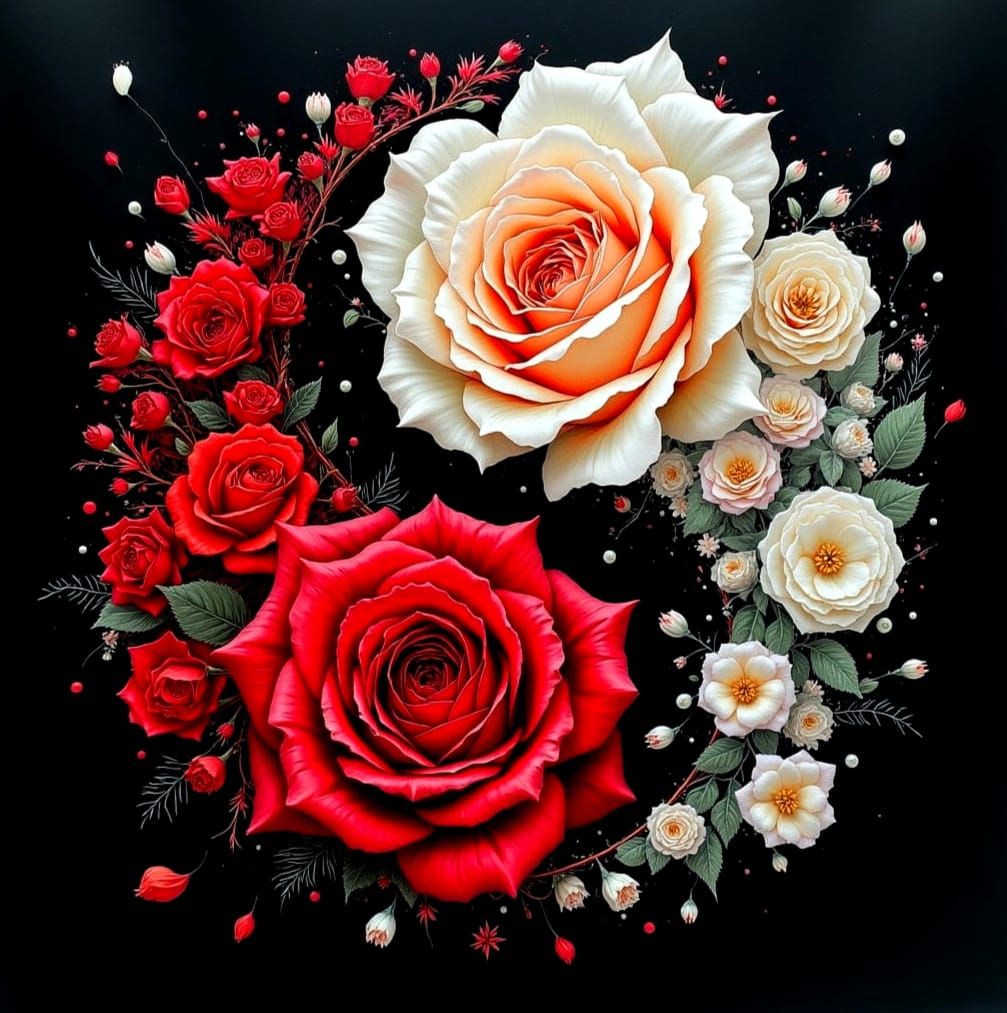 Yin Yang in Roses - Surreal Roses Form Yin Yang Composition